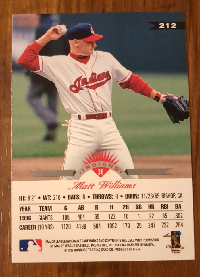 MATT WILLIAMS 1997 Leaf Baseball Card #212 Cleveland Indians | eBay