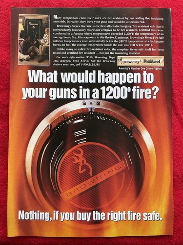 Vintage 1992 Browning Gun Safe Print Ad 1200 Degree Fire Protection | eBay