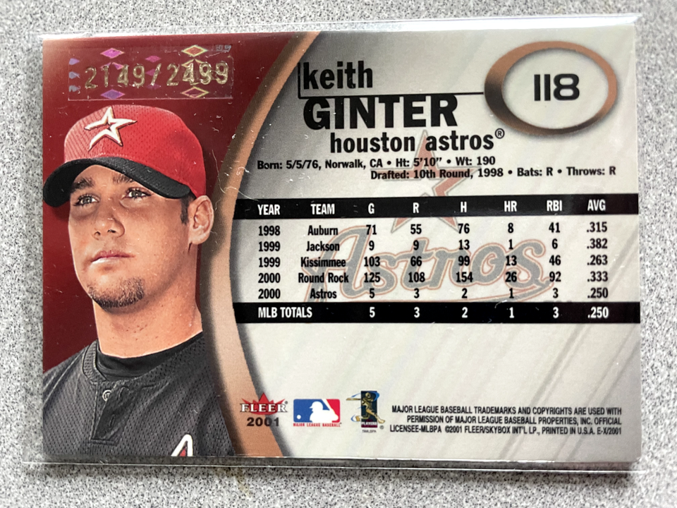 2001 Fleer E-X Prospect Keith Ginter Rookie Card /2499 #118 Houston ...