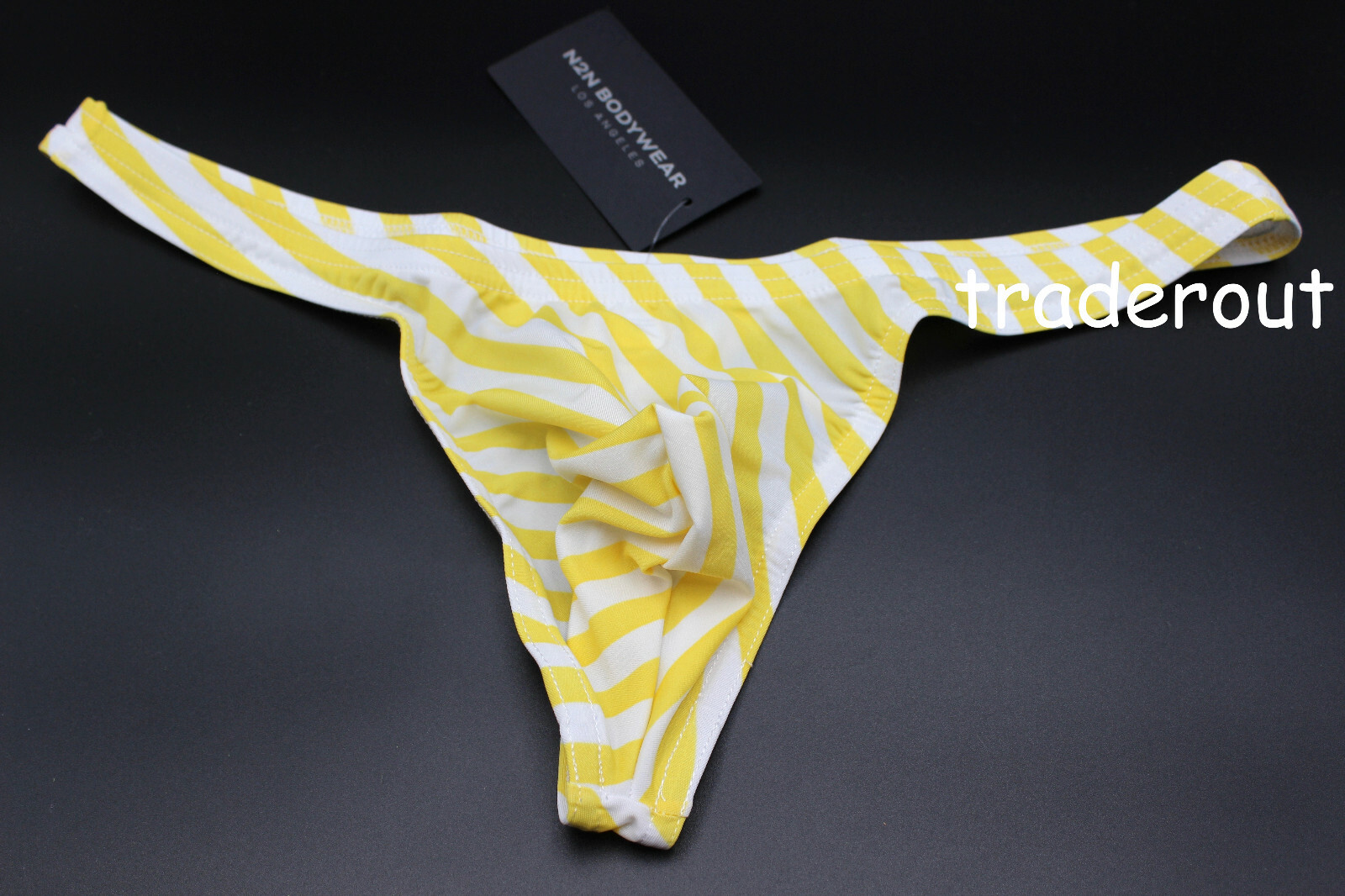 N2N Bodywear Men yellow stripe candy man swim g-string thong swimwear M ...