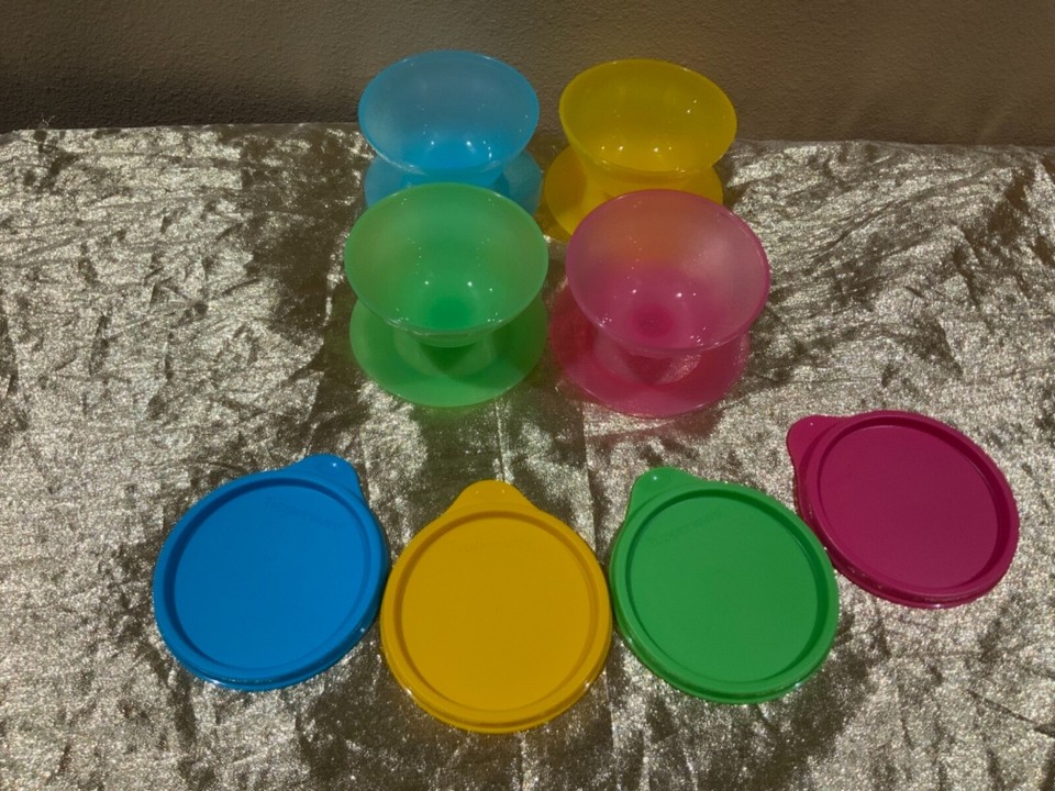 New Tupperware Beautiful UNIQUE Set of 4 Vintage Colors Dessert Dishes ...