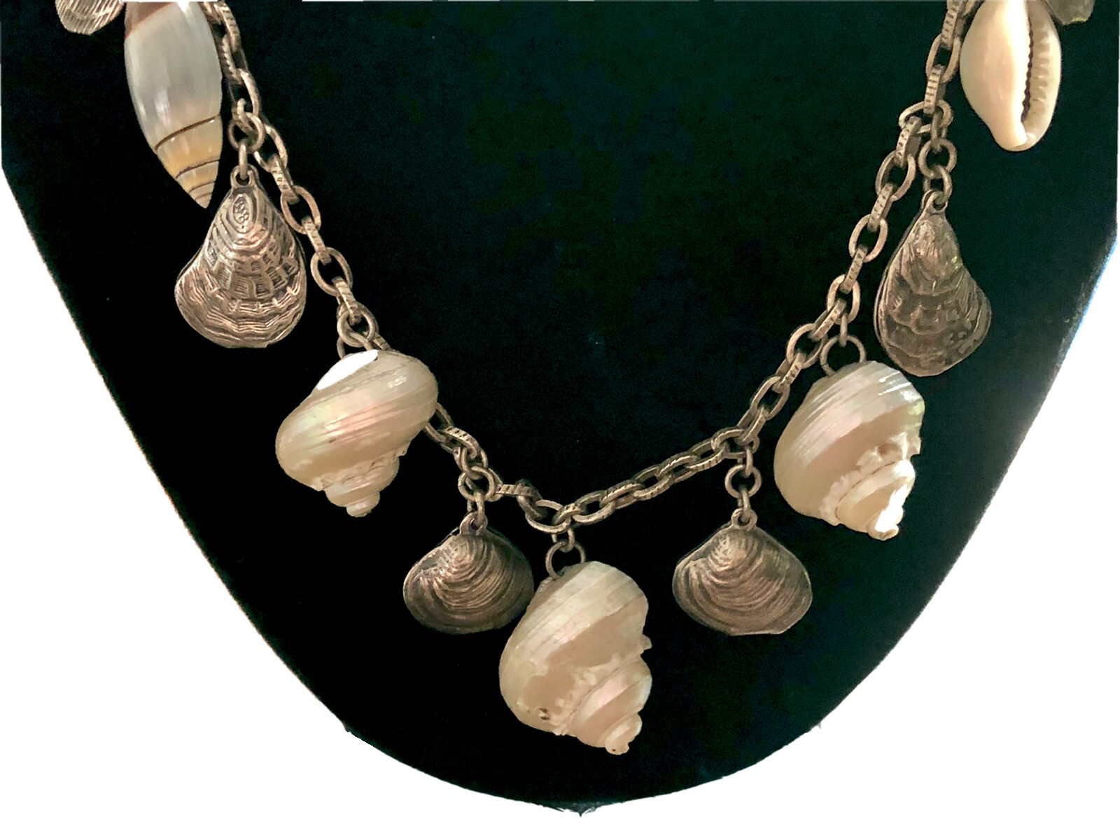 ILARIA PERU STERLING SILVER NECKLACE 925 SEASHELL SHELL BIB CHARM CHAIN ...