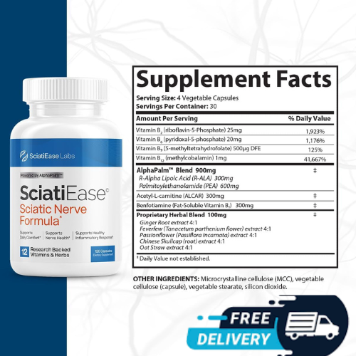 SciatiEase Labs Sciati Ease Sciatic Nerve Formula 120 Capsules FREE ...