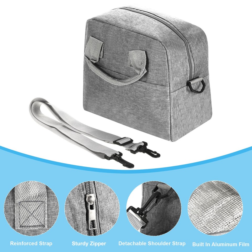 Lunch Bag Tote Bag with Strap for Work Picnic 11.4"x6.3"x9.1", Gray ...