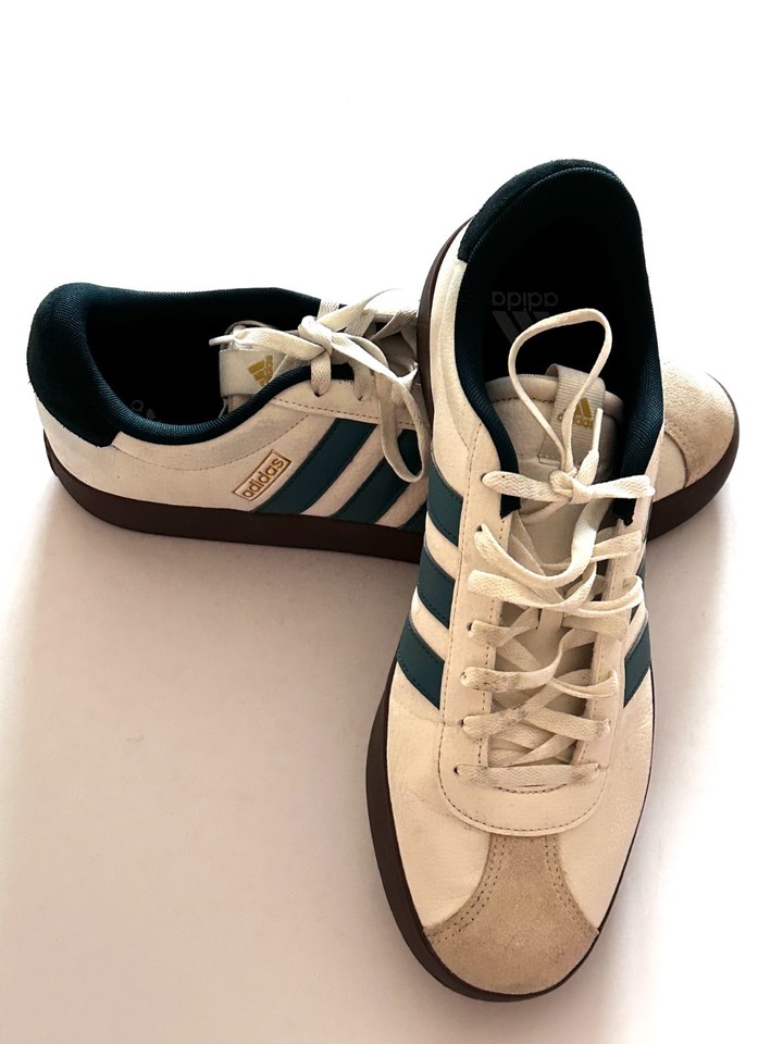 Adidas VL Court 3.0 Leather Contrast Sole Trainers White Green UK 12 ...