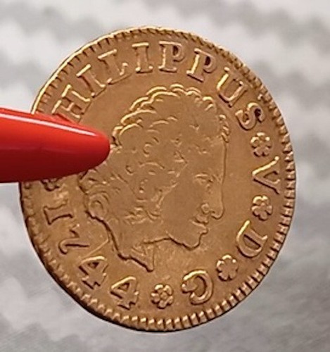 PHILIPPUS Felipe Philip V Half 1/2 Escudo .916 Gold coin Spanish ...