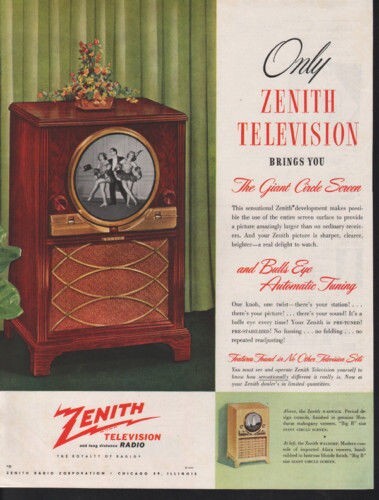 1949 ZENITH TELEVISION RADIO CABINET HOME DECOR FURNITURE WARWICK AD ...