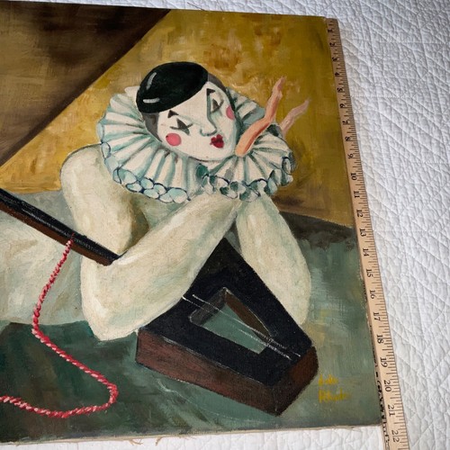 Clown portrait original oil painting vintage 50s mid century art ...