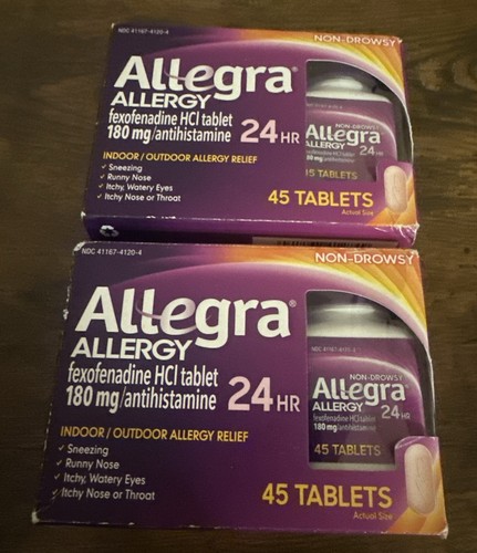 Allegra 24hr Non-Drowsy 180mg ALLERGY relief 45 tablets Set Of 2 Exp 8/ ...
