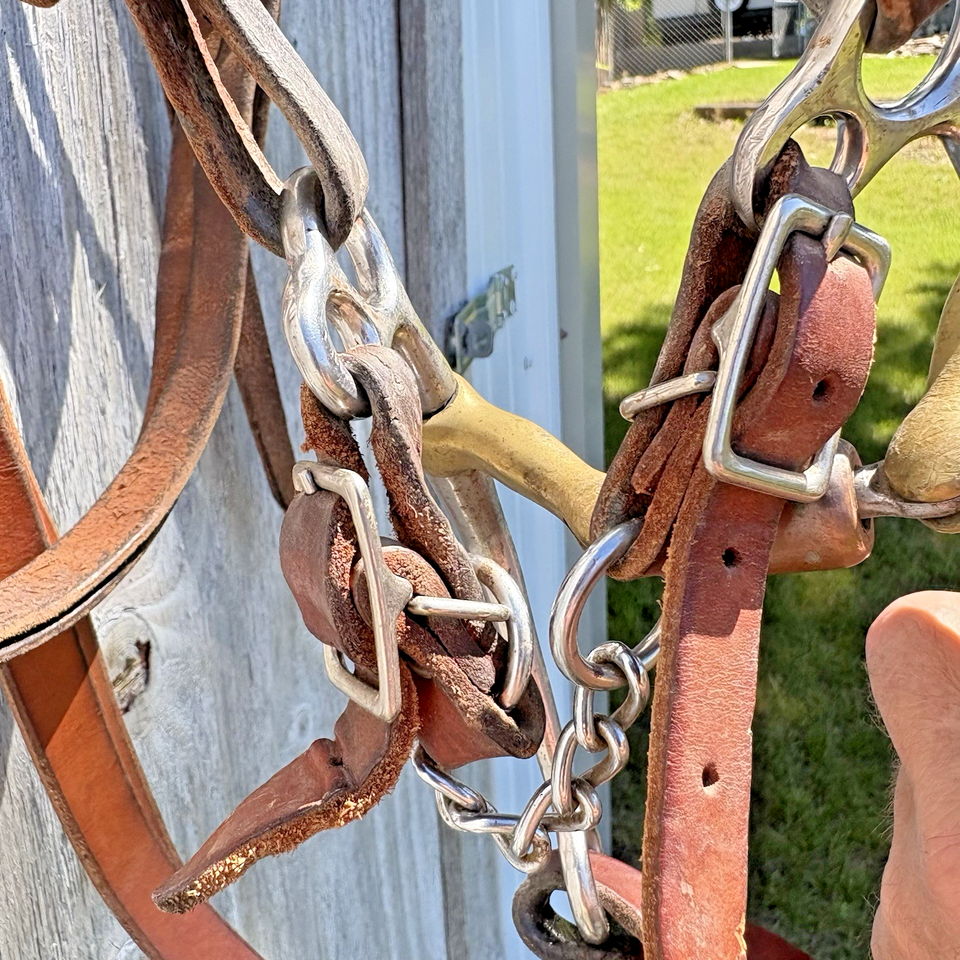 Horse Bridle Brass Bit Copper Roller Good Leather Over 8ft Long Reins | eBay