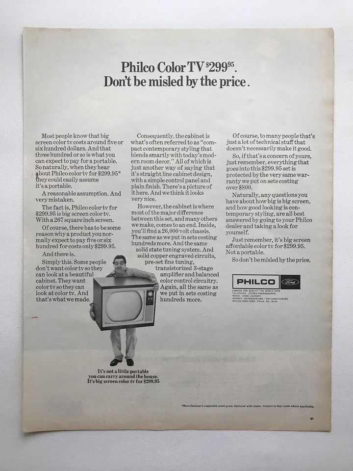 1967 Mobile Detergent Oil Super 10W-40, Philco Color TV Vintage Print ...