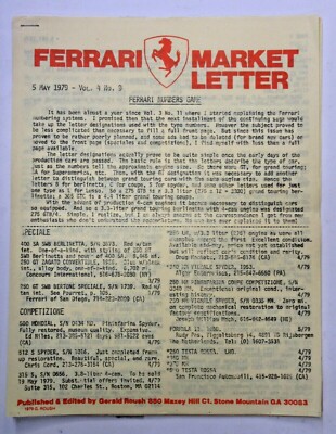 May 5 1979 FERRARI MARKET LETTER - FERRARI NUMBERS GAME nm/mint z5 | eBay