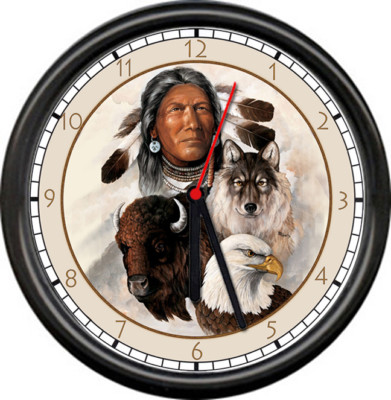 Indian Buffalo Eagle Wolf Native American Theme Wall Clock #856 | eBay