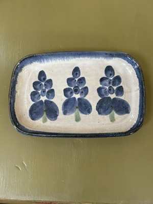 Small hand made pottery dish with painted blue bonnets, 6x4 Inches | eBay