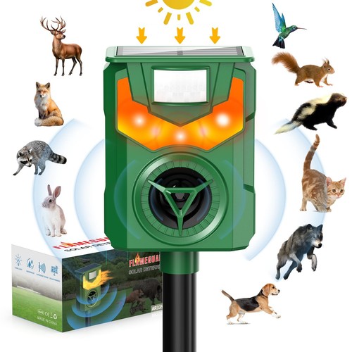 Outdoor Solar Ultrasonic Animal Repeller, Motion Sensor, Cat/Dog/Bird ...