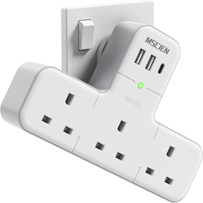 Multi Plug Adaptor, 6 in 1 Plug Extension Socket 3 Way 3 USB(3.4A,1 ...
