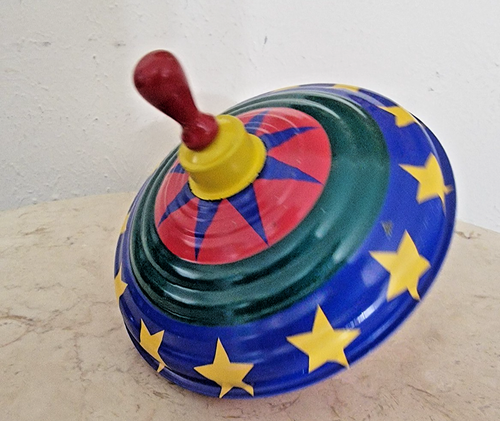 Vintage Tin Top Push-Down Spinning Toy 7 inches | eBay