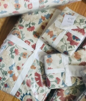 Pottery Barn Penelope Suzani Quilt Multi Queen 2 Standard Sham Applique ...