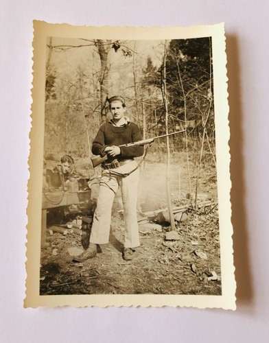 Hunter with Rifle B & W Photo 1940s Vintage | eBay