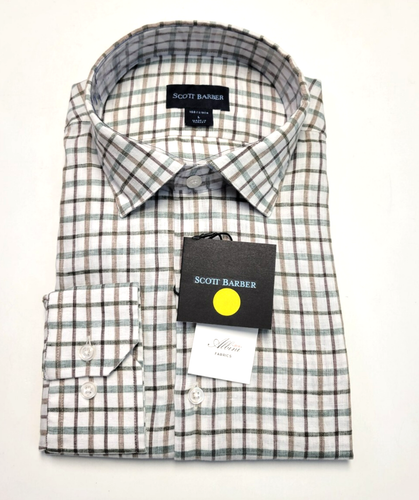 $225 New SCOTT BARBER Check 100% LINEN Button Shirt Men's LARGE L Green ...