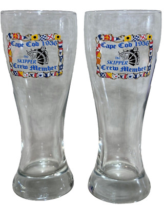 Rare 1932 Cape Cod The Skipper Crew Member Pilsner Beer Glass Pair 2 ...