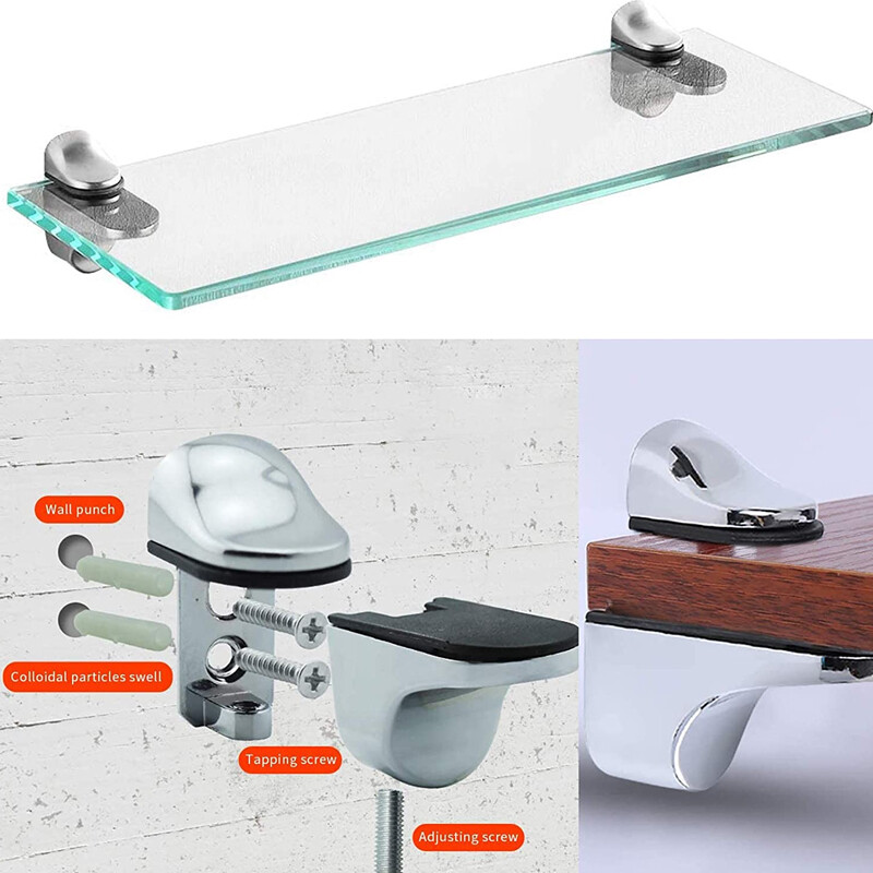 2-6PCS Glass Shelf Support Adjustable Glass Shelf Bracket Polished ...