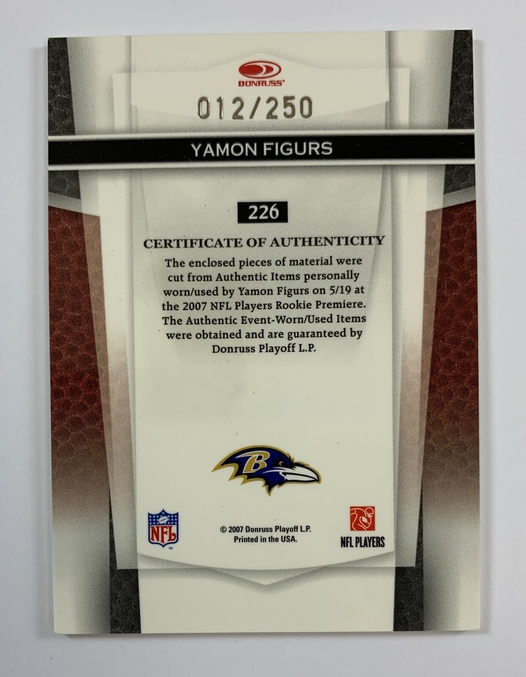2007 Donruss Leaf Certified Yamon Figurs Freshman Fabric Relic 12/250 ...