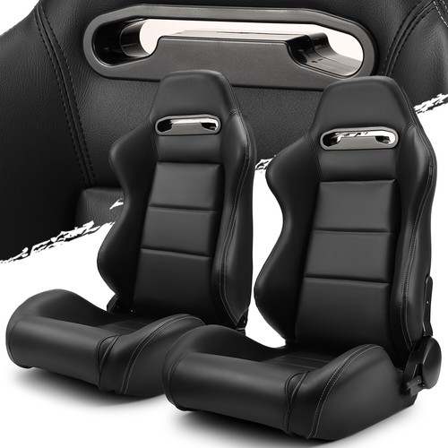 1 Pair Reclinable Racing Seats Classic Plain Black PVC Car Seats W ...