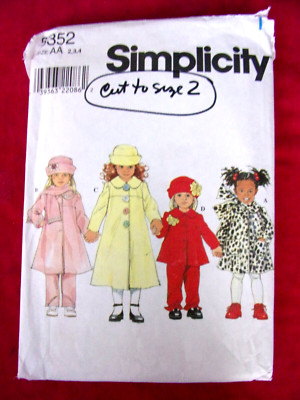 SIMPLICITY # 8352 CUT TO BABY GIRLSZ 2 COATS/PANTS/HAT SEWING PATTERN ...