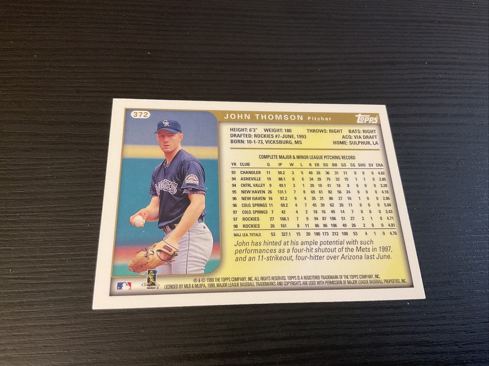 John Thomson autographed Baseball Card (Colorado Rockies) 1999 Topps ...