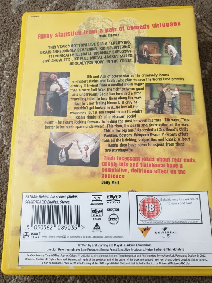 BOTTOM LIVE 2003 WEAPONS GRADE Y FRONTS TOUR DVD RIK MAYALL ADRIAN ...