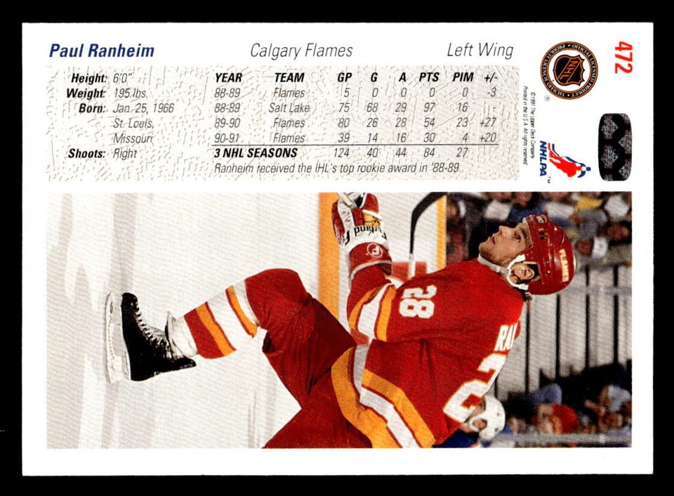 Paul Ranheim 1991 Upper Deck #472 Calgary Flames | eBay