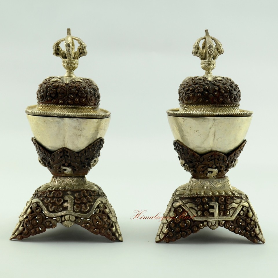 Oxidized Copper Alloy with Silver Plated Hand Carved Tibetan Buddhist ...