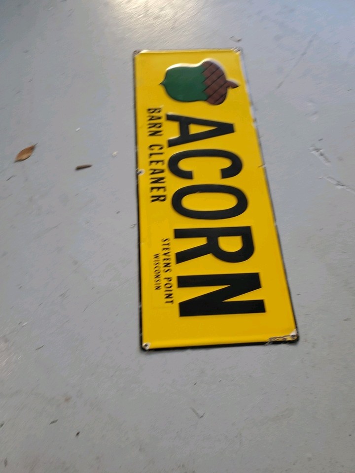 c.1950s Original Vintage Acorn Barn Cleaner Sign Metal Embossed Farm ...