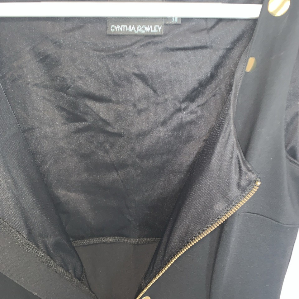 Cynthia Rowley Cocktail Dress Black Gold Studded Front Zipper Medium ...