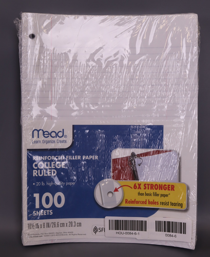 Mead Reinforced Filler Paper College Ruled 10 1/2 x 8 100 Sheets/Pack ...