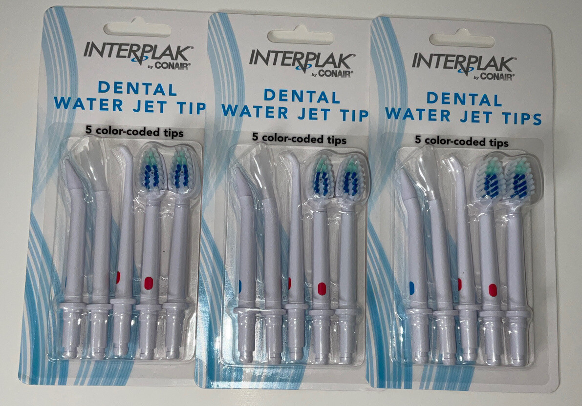 NIP 3 Packs Of Conair InterPlak Dental Water Jet Tips Color Coded (5 ...