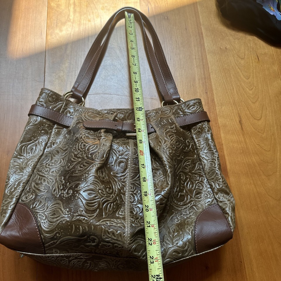 LEATHER Tote Purse HANDBAG BY VALENTINA FIORE Embossed | eBay