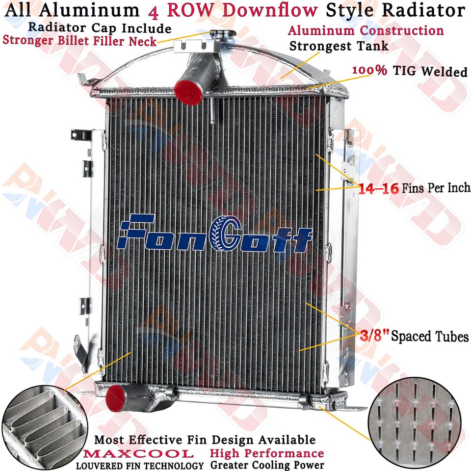 4 Rows Aluminum Radiator For 1928 1929 Ford Model A Heavy Duty 3.3L L4 ...