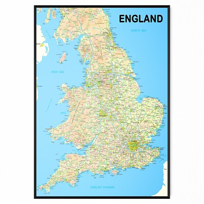Map of England Wall Print Poster Travel Art photo to explore the UK A1 ...