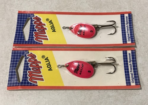 LOT OF 2 MEPPS AGLIA FRENCH SPINNER SIZE #3 FLO PINK BRASS 1/4oz NEW ...