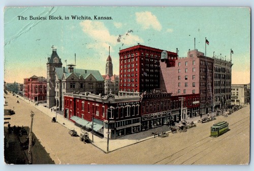 Wichita Kansas KS Postcard Busiest Block Exterior Building c1912 ...