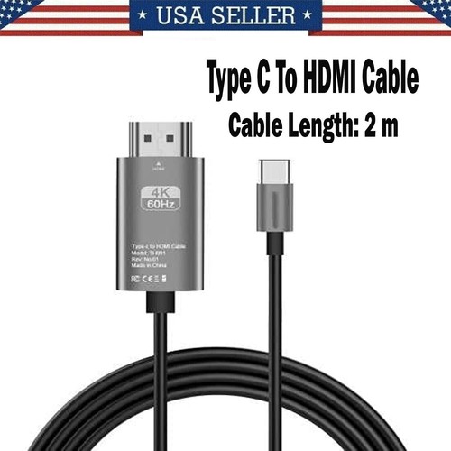 2 Meter Silver HDMI Cable USB 3.1 to USB C Type C Male to HDMI 4K UHD ...