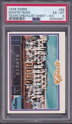 1978 Topps #82 San Francisco GIANTS Team Checklist Sheet H/C PSA 6 EX ...