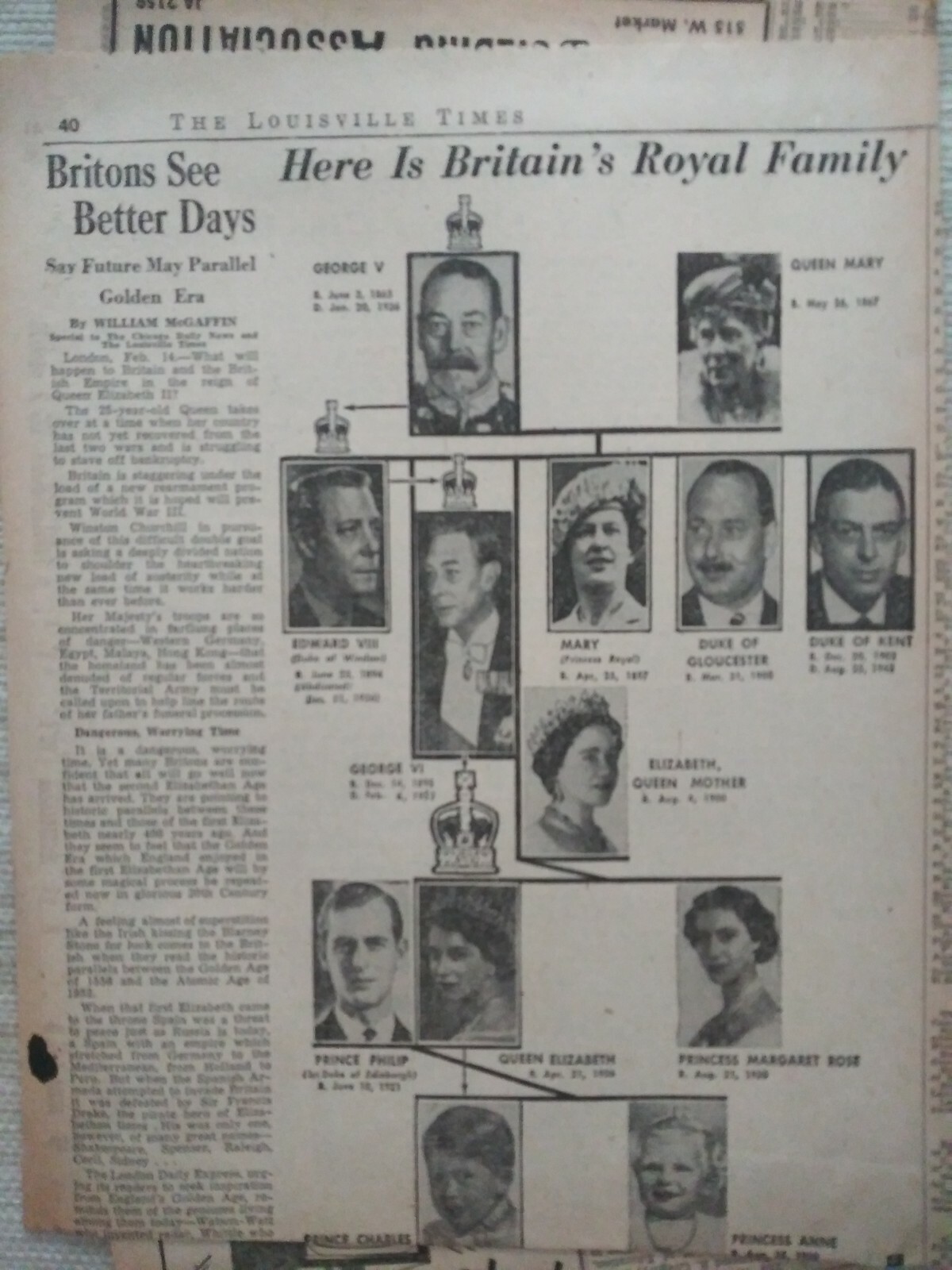 Vintage 1952 "Britain's Royal Family" Newspaper Article | eBay