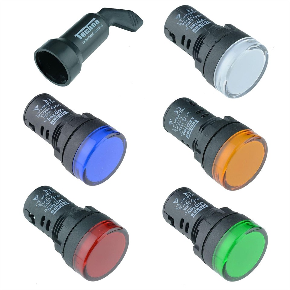 22mm Techna LED Pilot Light Indicator Panel Mount - 12V 24V 110V 230V ...