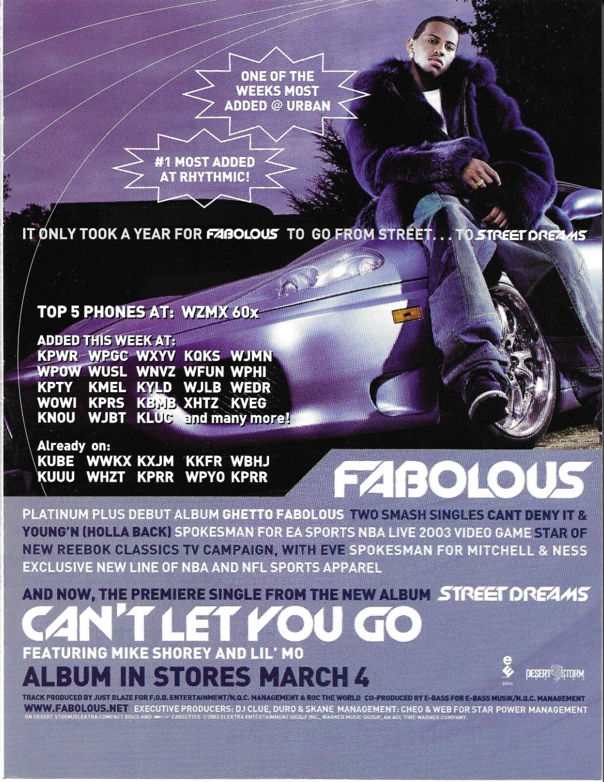 FABOLOUS Rare 2003 Can’t Let PROMO TRADE AD Poster for Street CD 8.5x11 ...