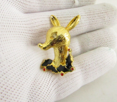 Cute Vintage Gold Tone Deer Head Pin Brooch Faux Rhinestones | eBay