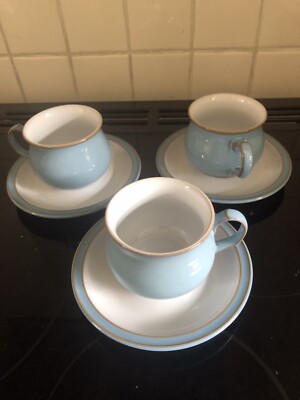 Denby Colonial Blue Tea cups and saucers X 3 Seconds | eBay UK