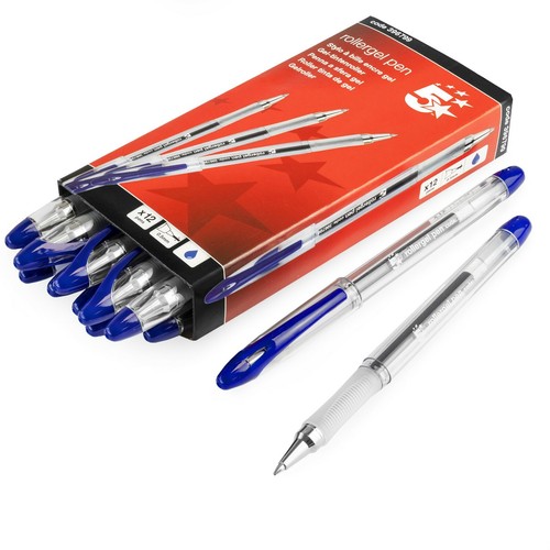 5 Star Rollerball Gel Ink Pen - 0.5mm Medium Nib - Blue Ink - Pack of ...